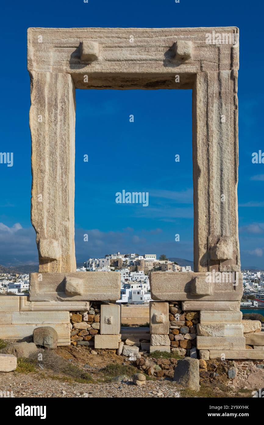 Greece, Cyclades, Naxos Island, Chora, door of the temple of Apollo ...
