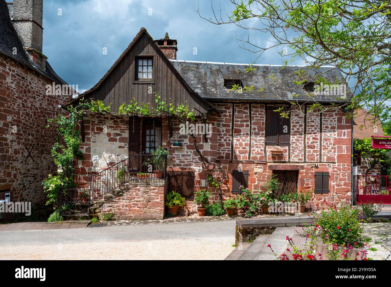France, Corrèze,, Collonges la Rouge, medieval town, with the label of ...