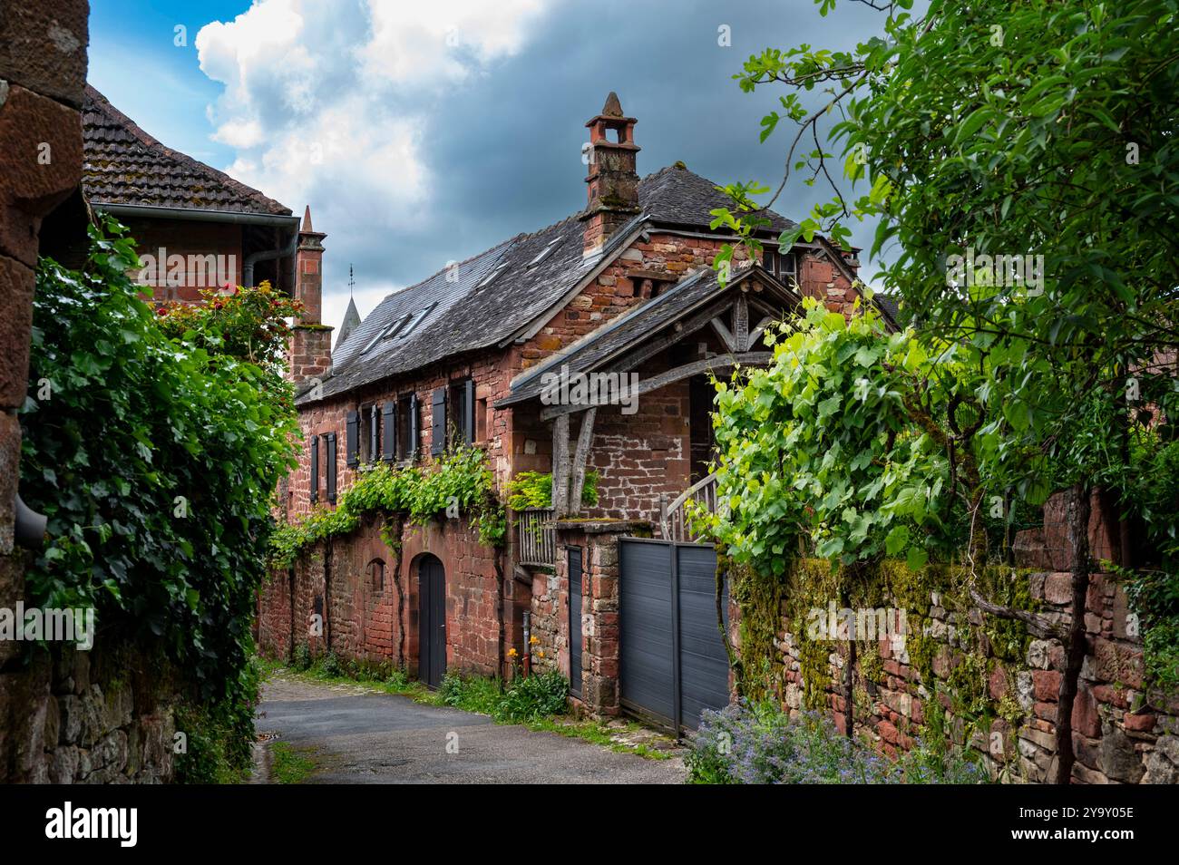 France, Corrèze,, Collonges la Rouge, medieval town, with the label of ...