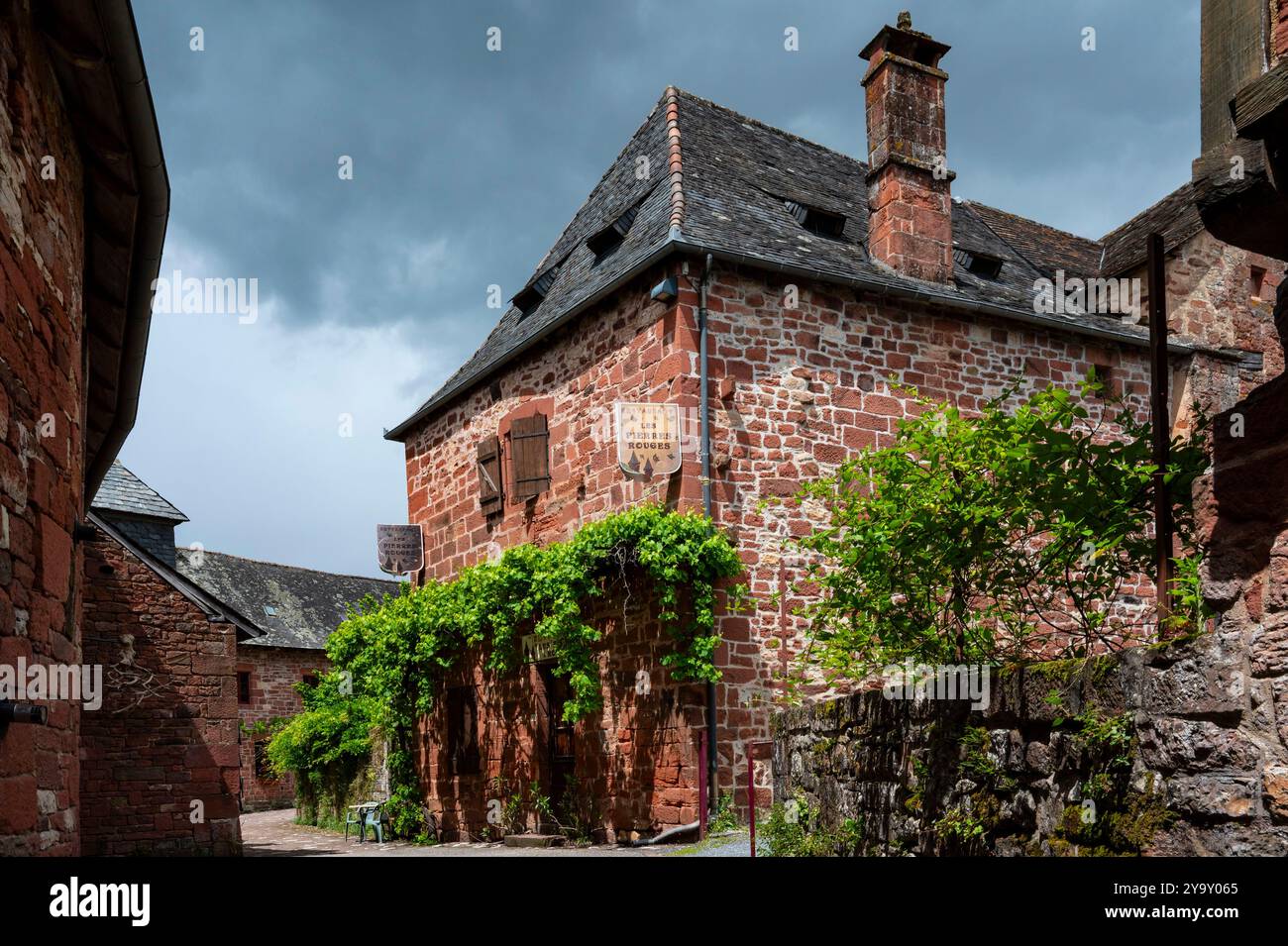 France, Corrèze,, Collonges la Rouge, medieval town, with the label of ...
