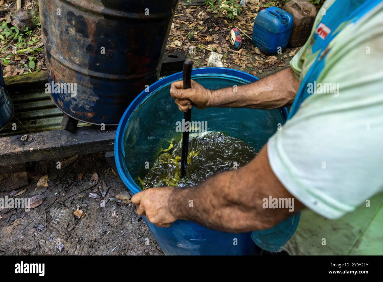 Colombia, Meta department, clandestine coca processing laboratory in ...