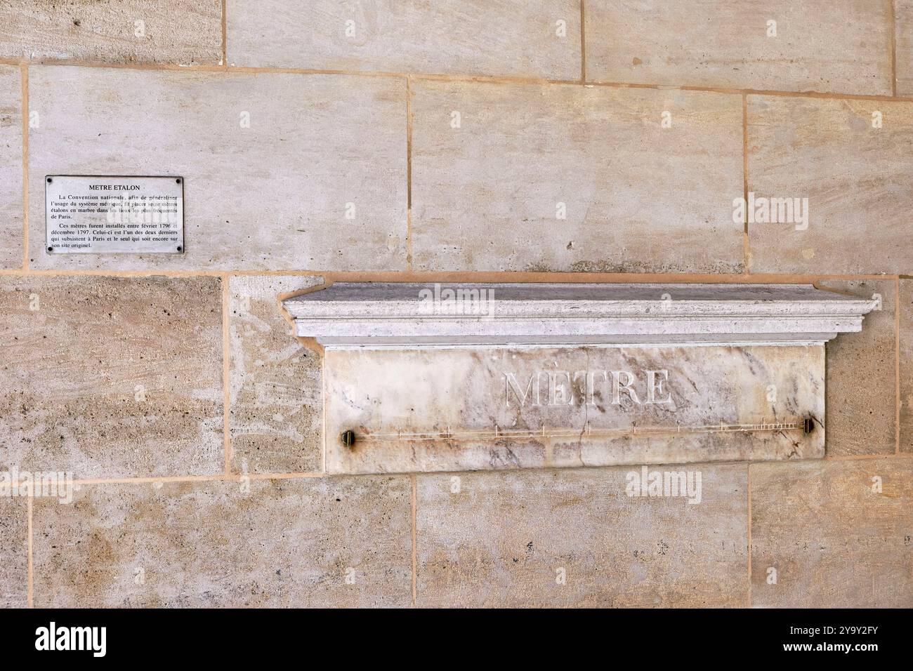 France, Paris, rue de Vaugirard, Marble standard meter sealed in the ...