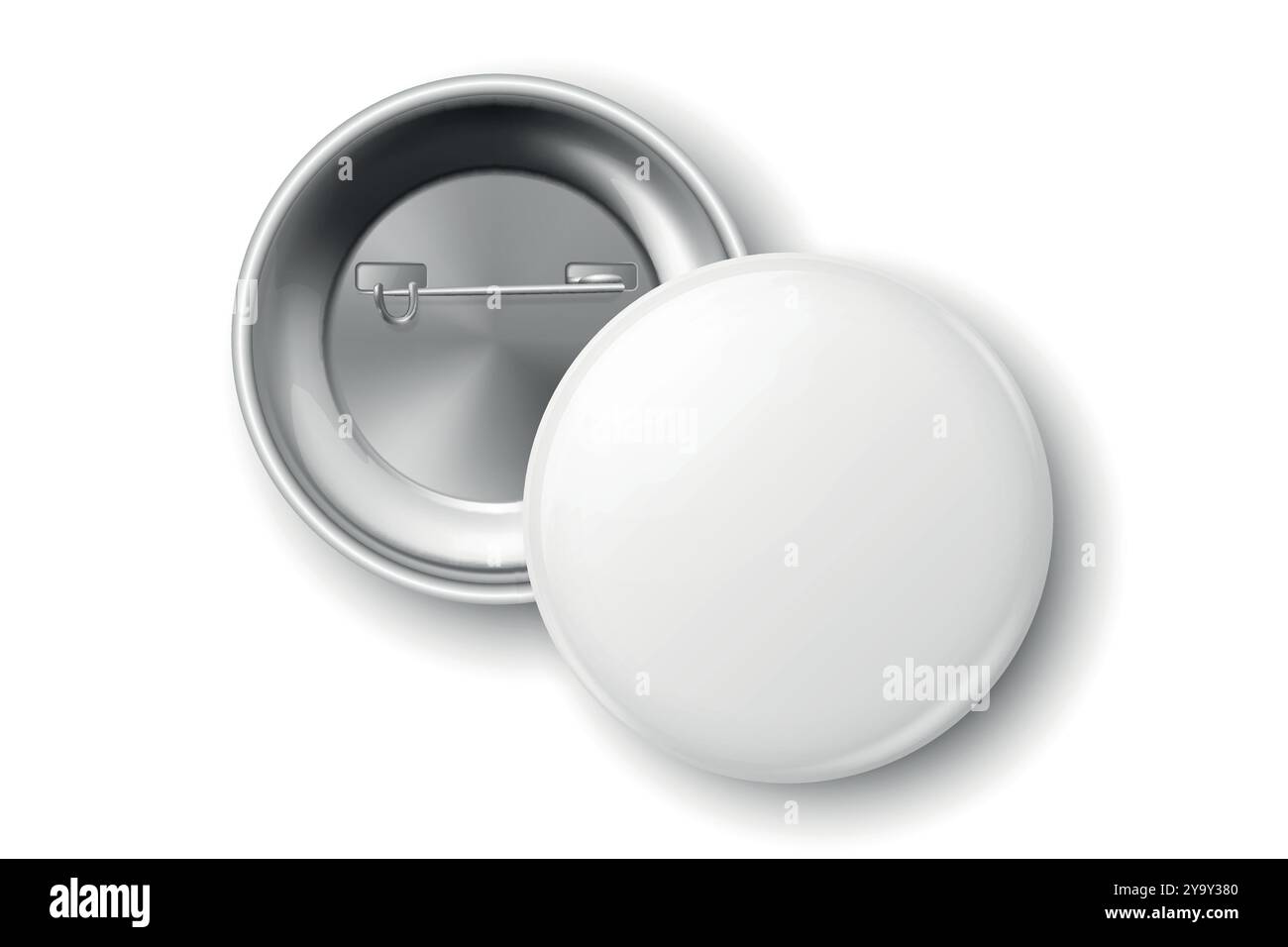 Vector 3D Realistic White Round Pin Badge Mockup Closeup Isolated ...