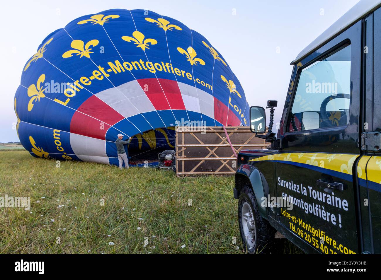 France, Loir-et-Cher, Faverolles-sur-Cher, preparation of the hot air ...