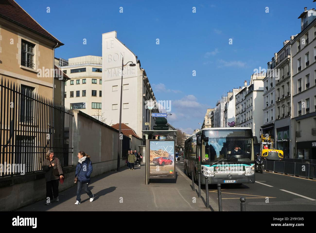 France, Paris, rue de Sevres, the Bac-Saint Placide bus station near Le ...