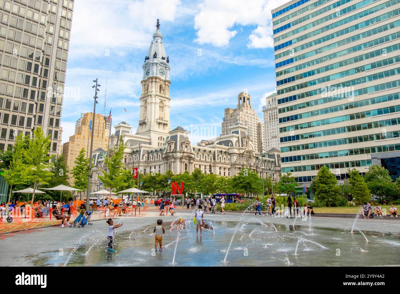 United States, Pennsylvania, Philadelphia, JFK Plaza and City Hall ...