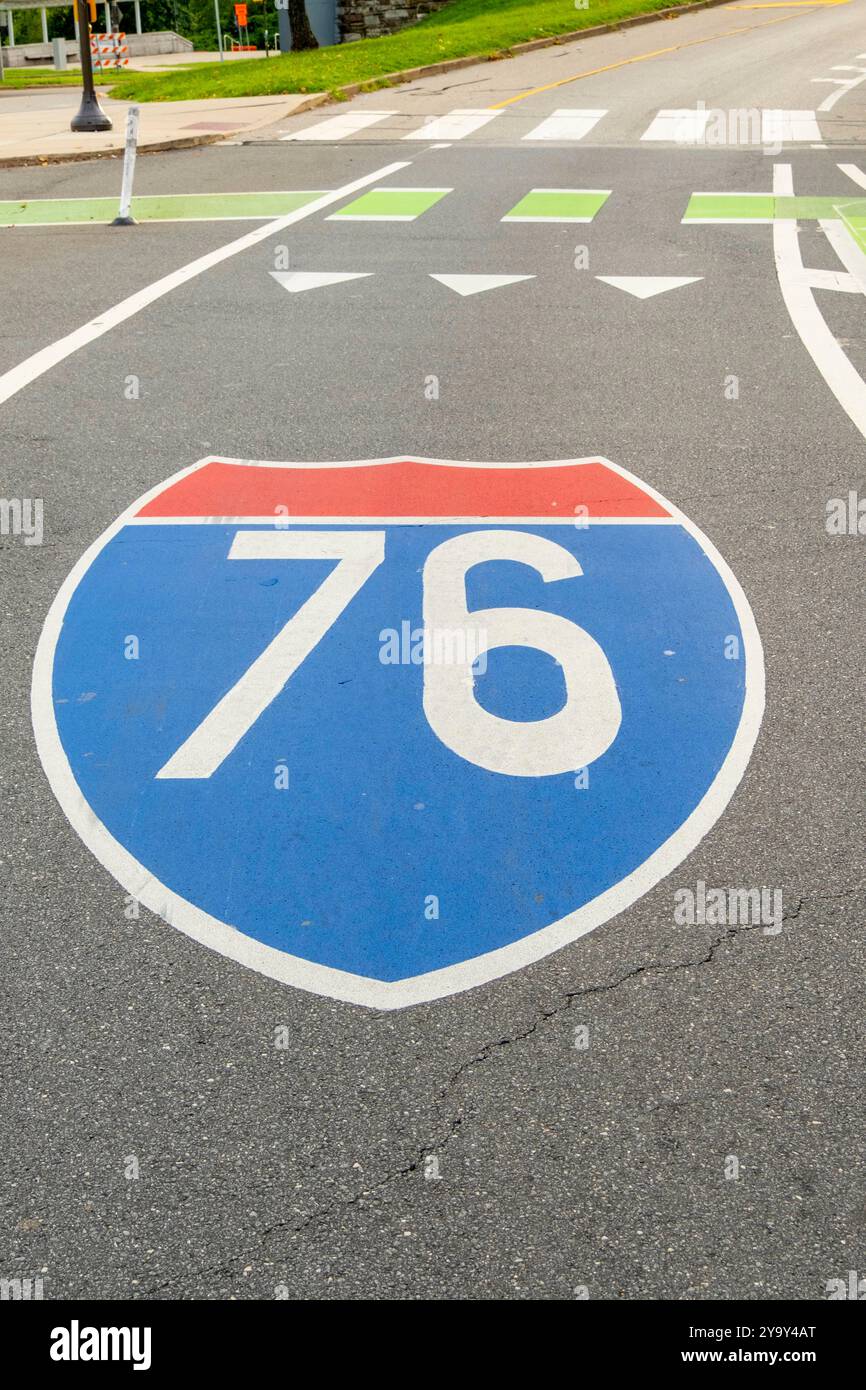 United States, Pennsylvania, Philadelphia, Interstate 76, ground logo ...