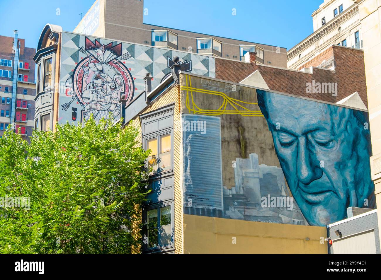 United States, Pennsylvania, Philadelphia, downtown, Mural along the ...