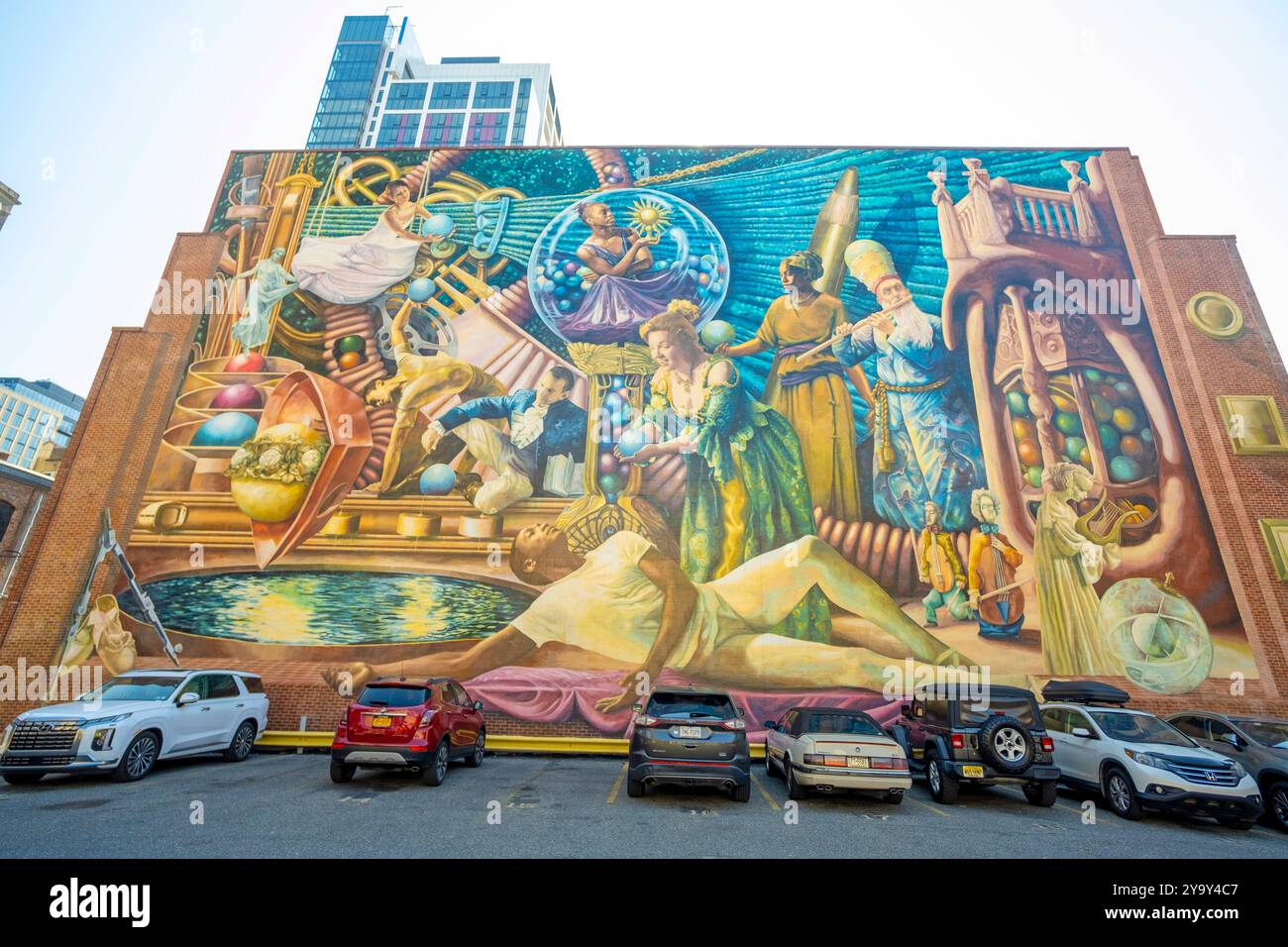 United States, Pennsylvania, Philadelphia, downtown, Mural along the ...