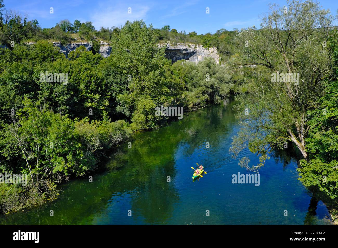 France, Doubs, Cleron, from the Tacot viaduct, the Loue river, kayak ...