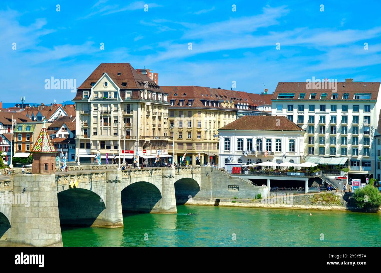 Switzerland, Basel, right bank of the Rhine, the Mittlere Brücke bridge ...