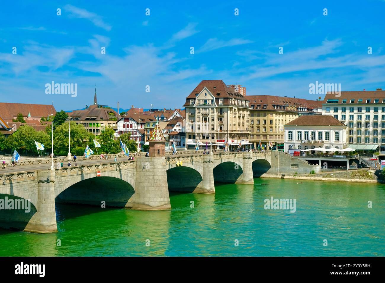 Switzerland, Basel, right bank of the Rhine, the Mittlere Brücke bridge ...