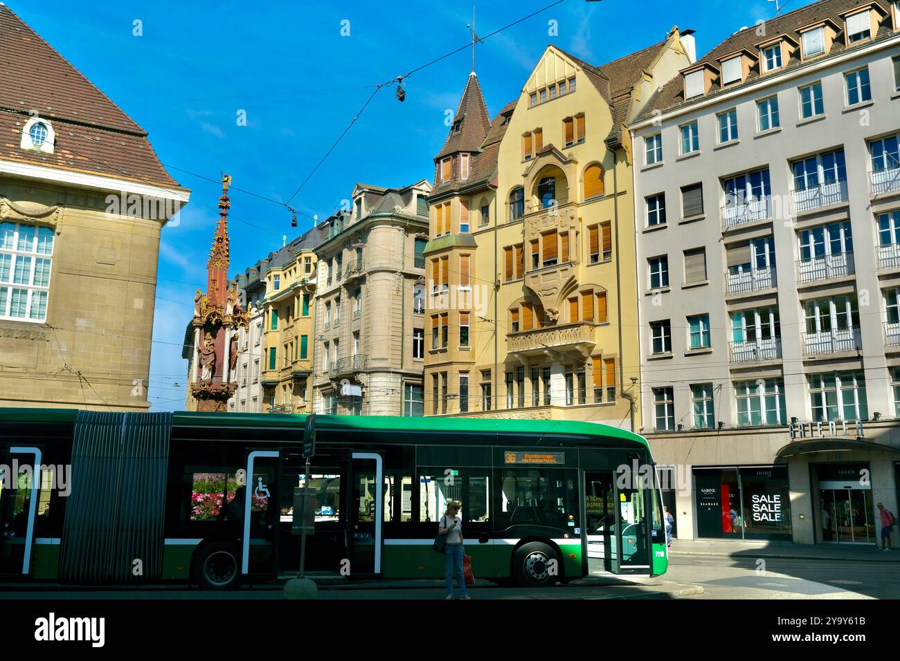 Switzerland, Basel, Eisengasse street, bus running in the city center ...