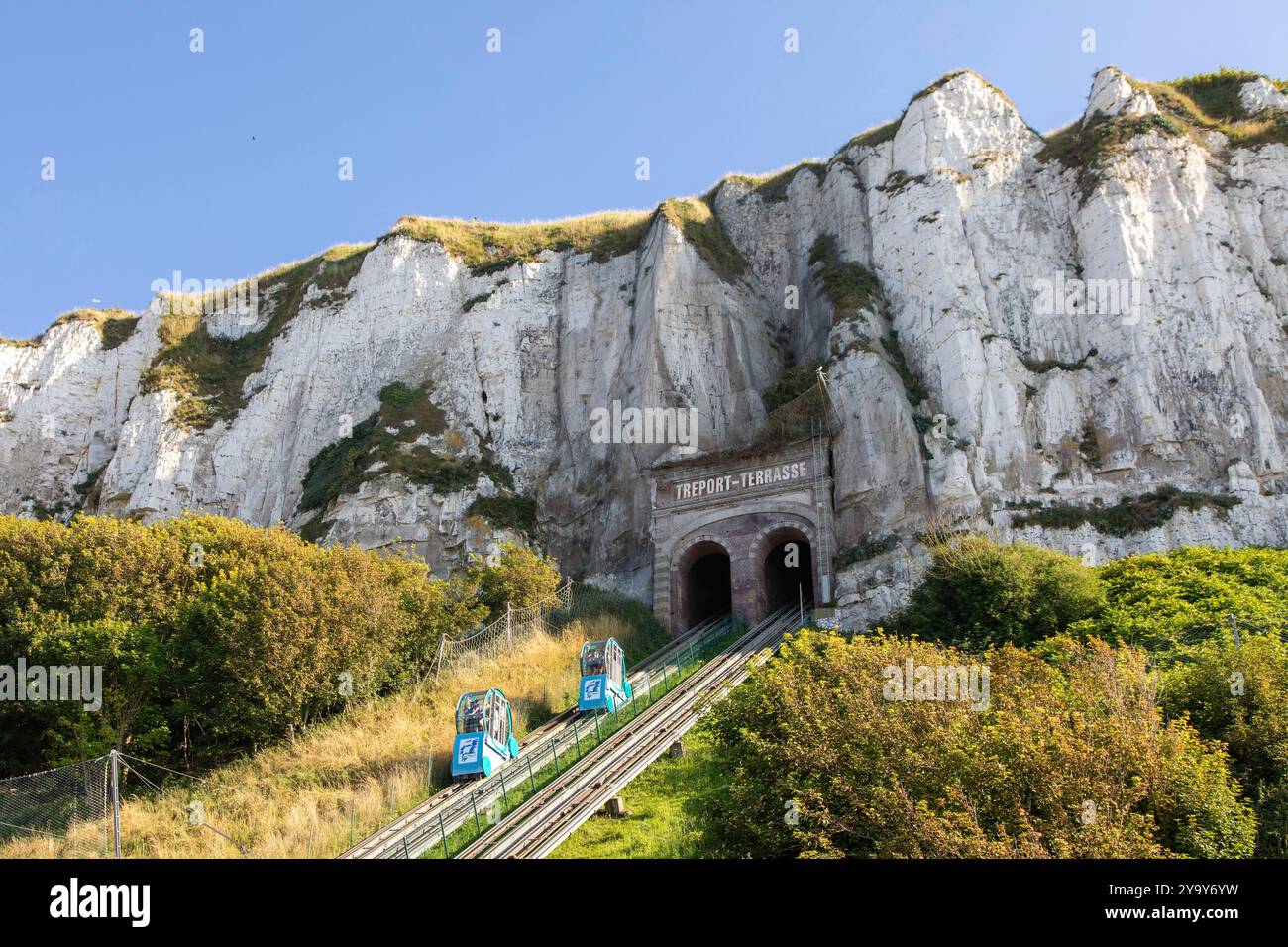 france, seine maritime, le treport, funicular and tunnel accessing ...