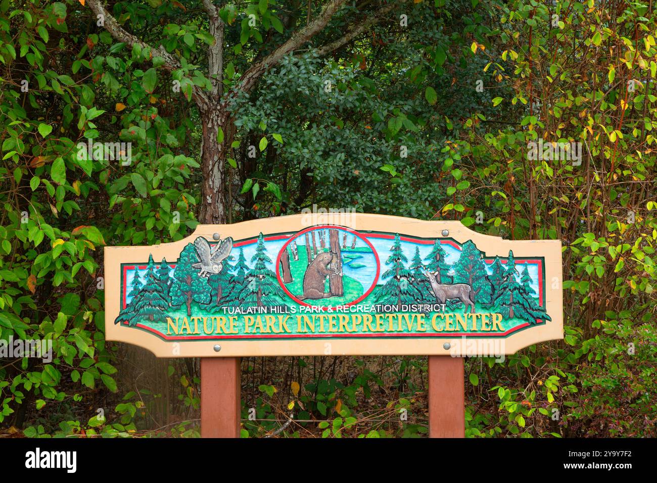 Entrance sign, Tualatin Hills Nature Park, Beaverton, Oregon Stock ...