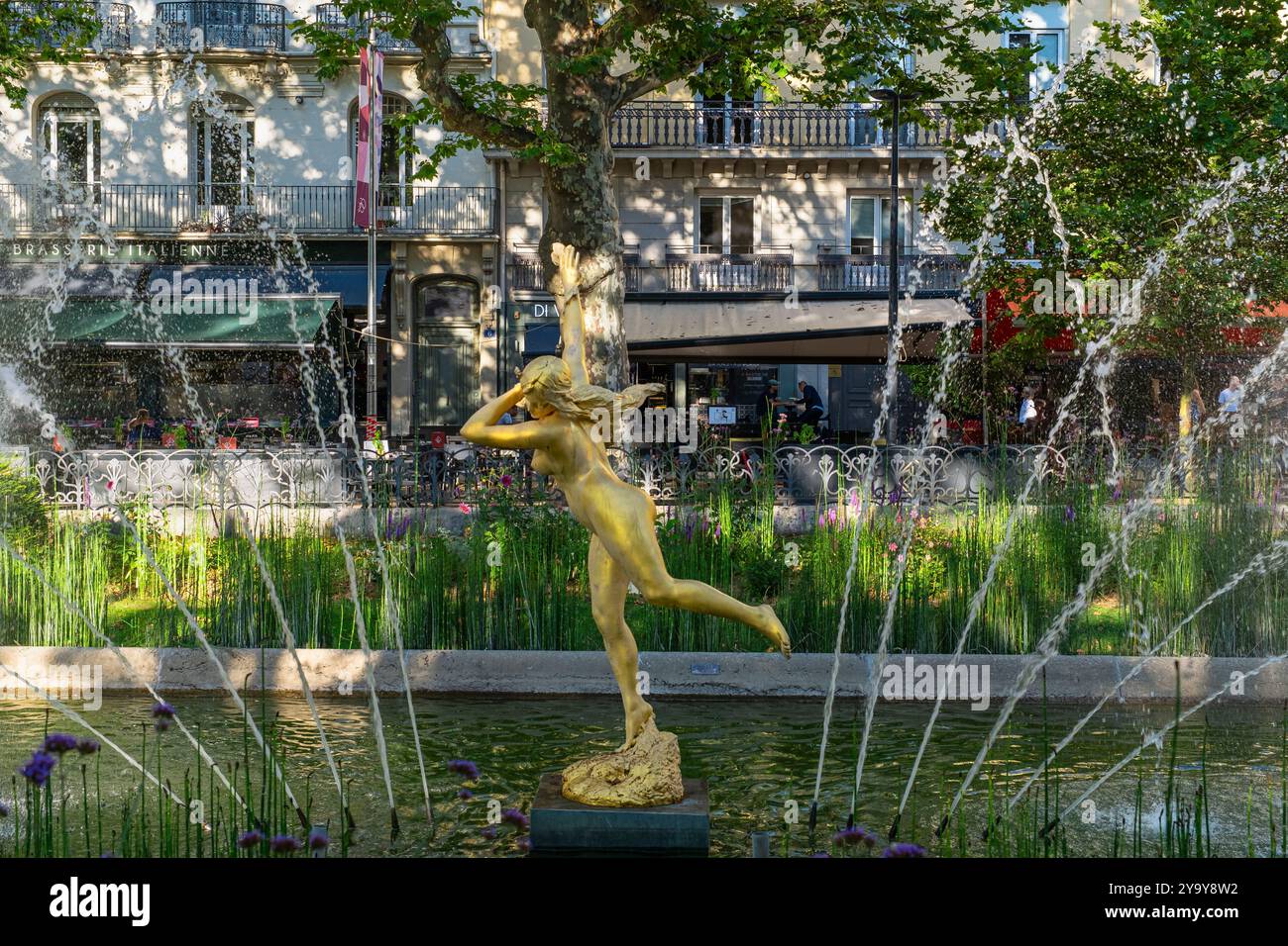 France, Loire, Saint Etienne, Jean Jaures square, gilded bronze statue ...