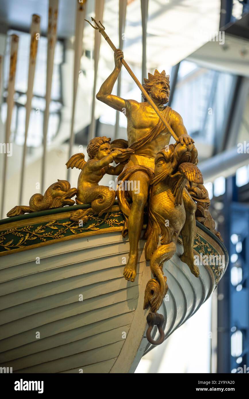 France, Finistere, Brest, the canoe of the Emperor restored place des ...