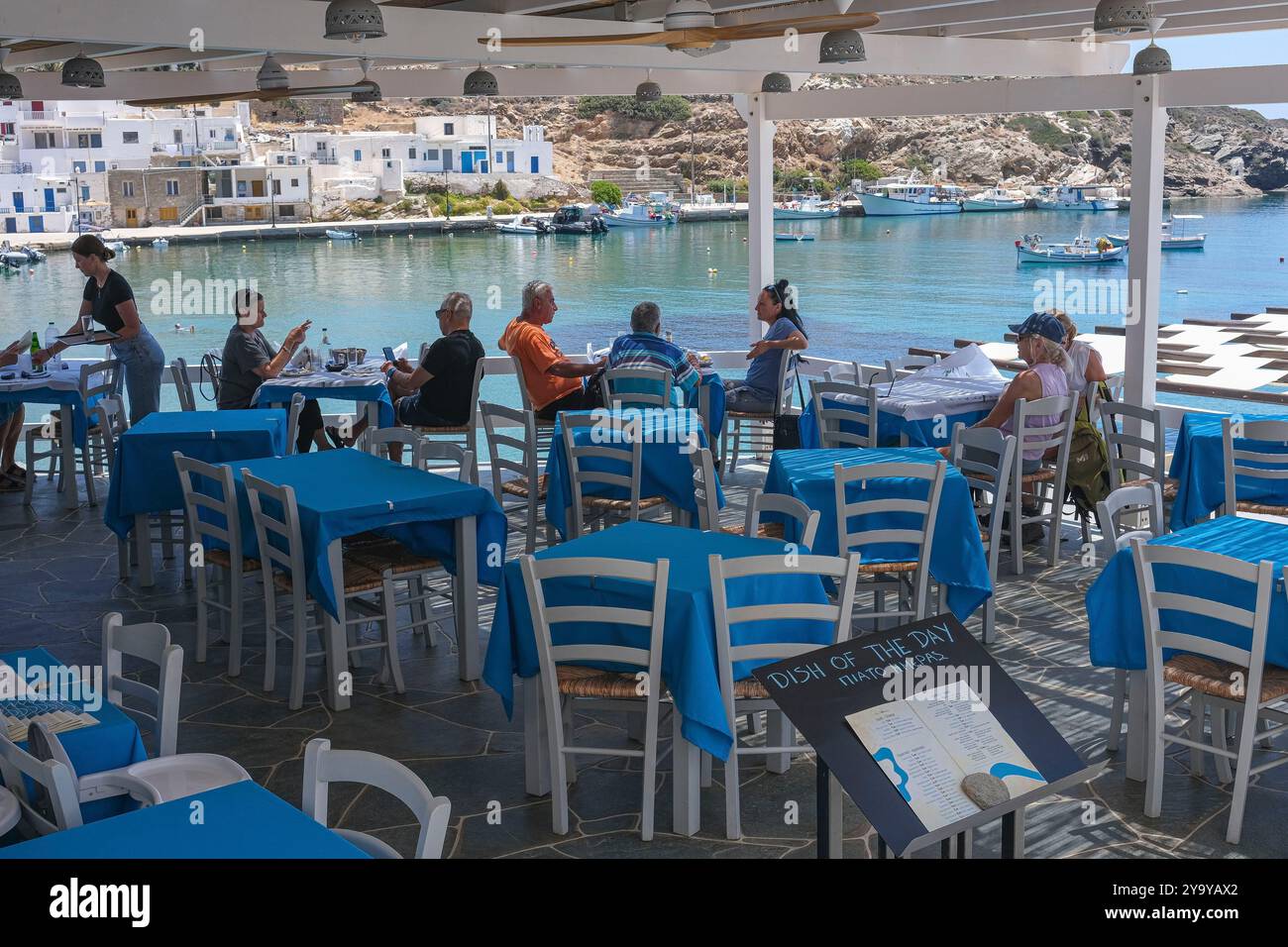 Greece, island of Sifnos, Cyclades, cafe in Faros Stock Photo - Alamy