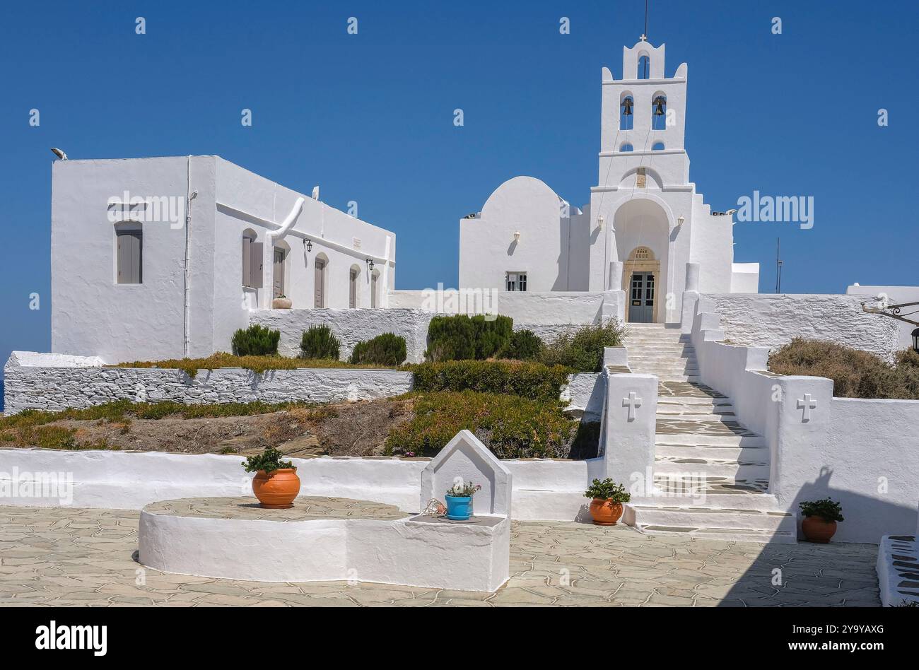 Greece, Sifnos island, Cyclades, Faros, Panagia Chryssopigi monastery ...