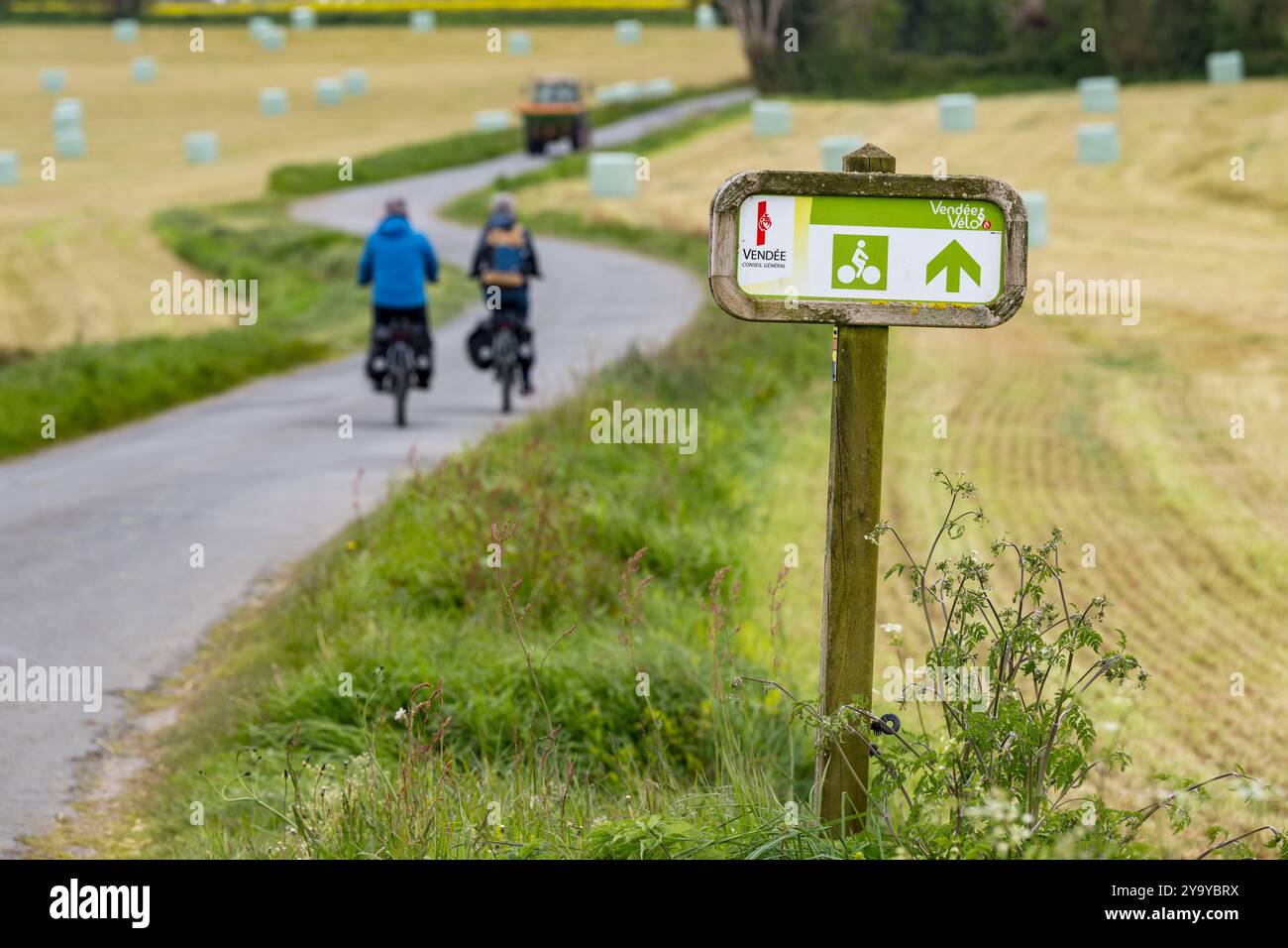 France, Vendee, Saint-Mesmin, cycling on the Vendée Vélo Tour cycle ...