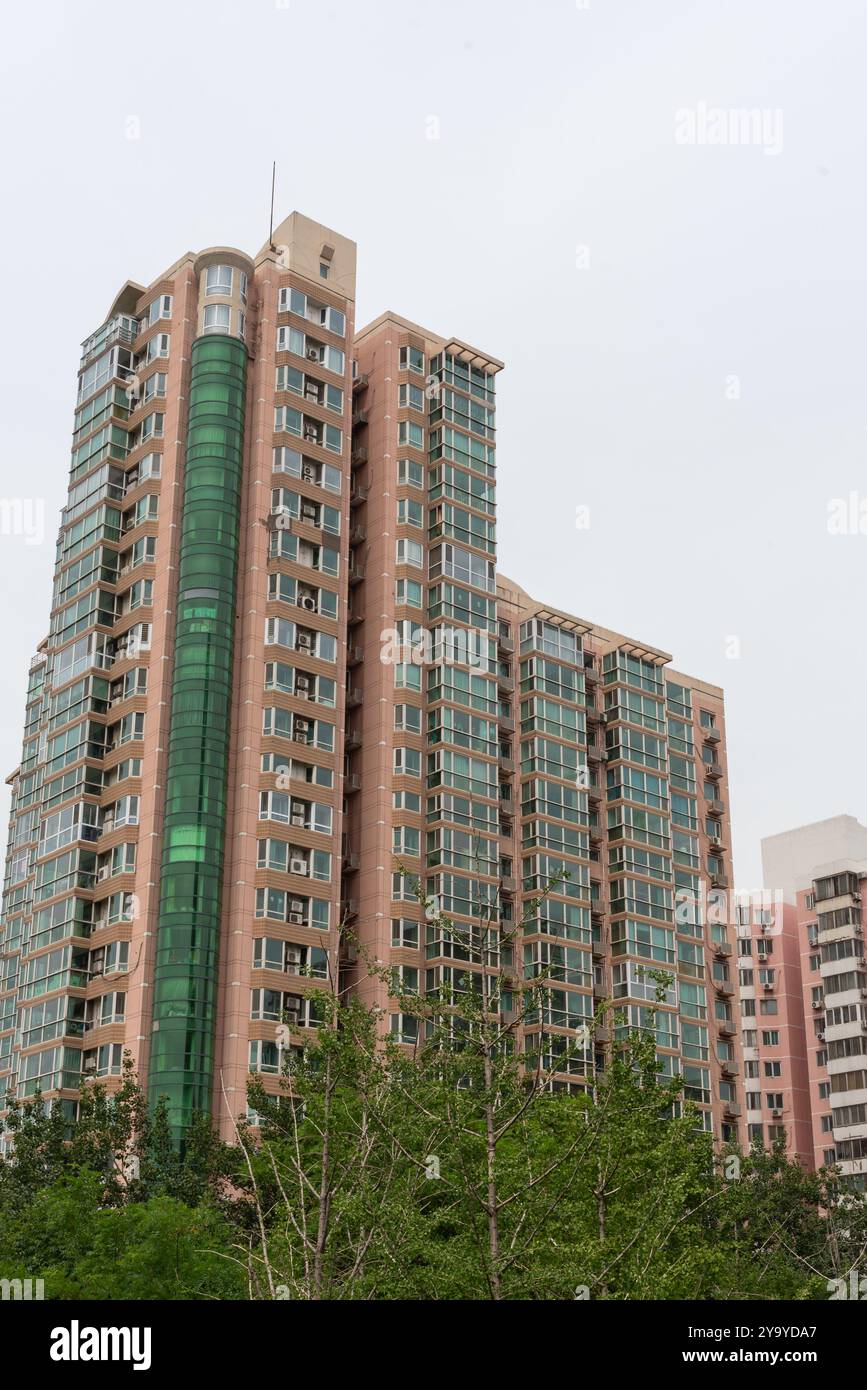 Residential housing apartments building dominating the skyline in a ...