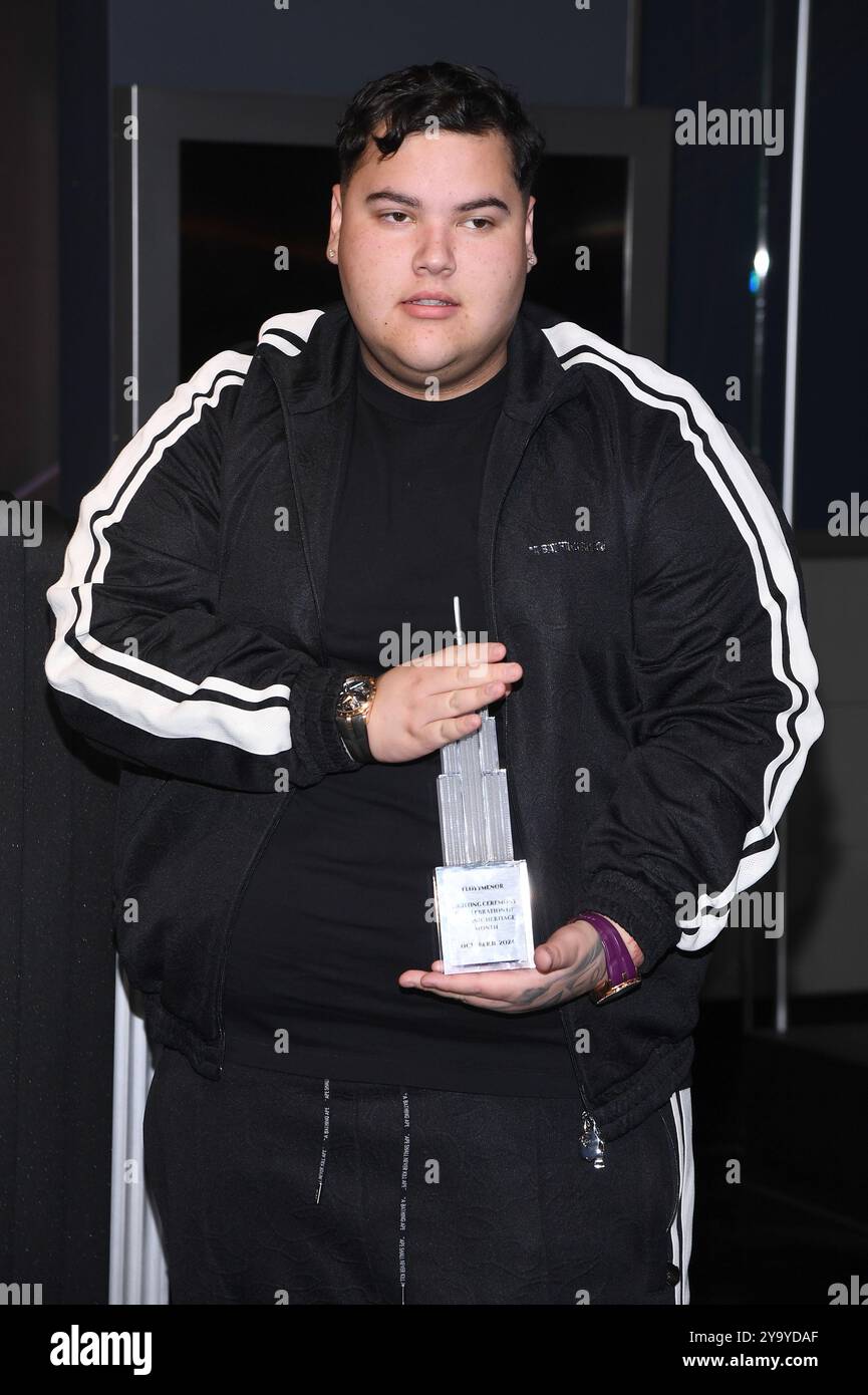 New York, USA. 11th Oct, 2024. FloyyMenor lights the Empire State ...