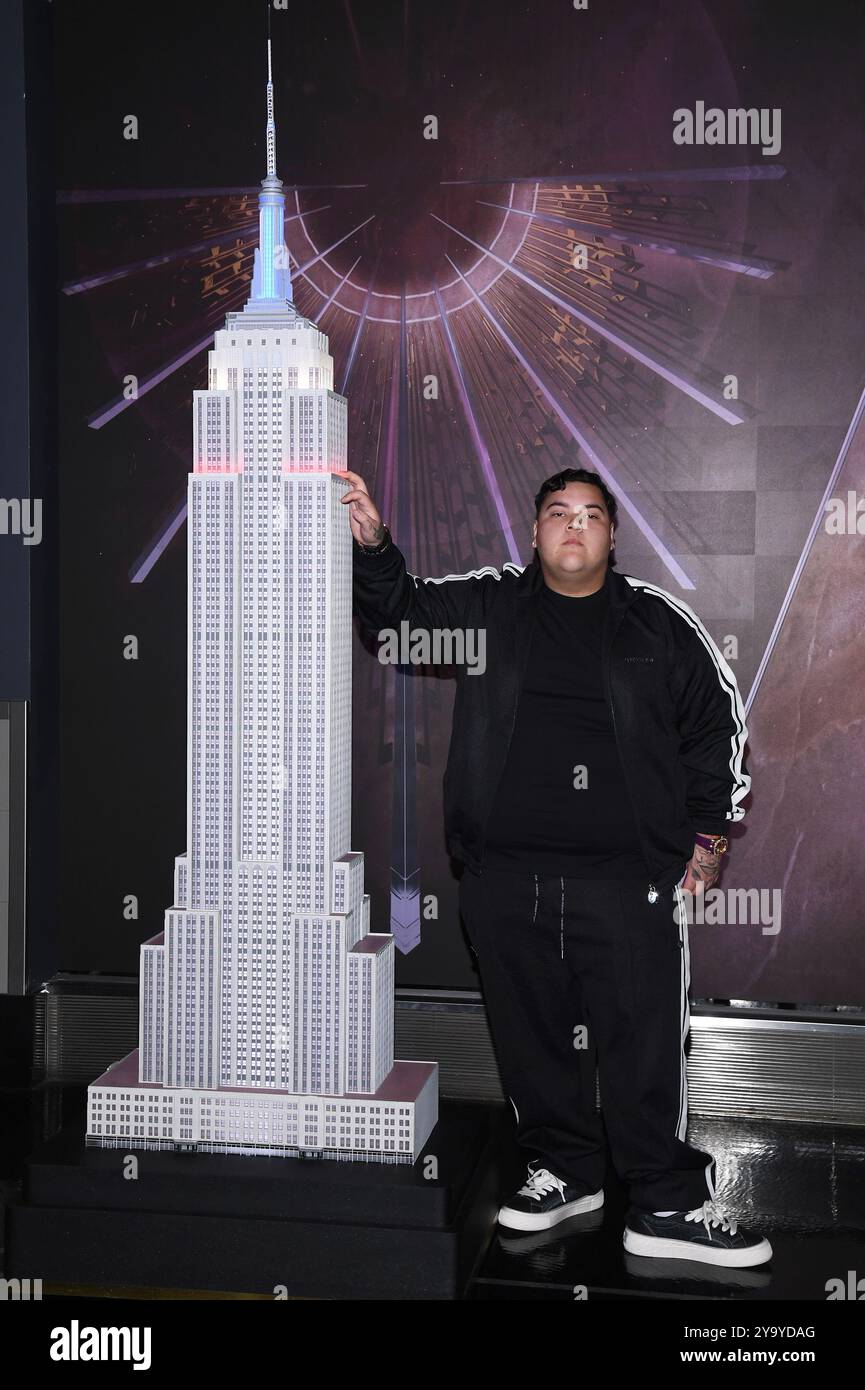 New York, USA. 11th Oct, 2024. FloyyMenor lights the Empire State ...