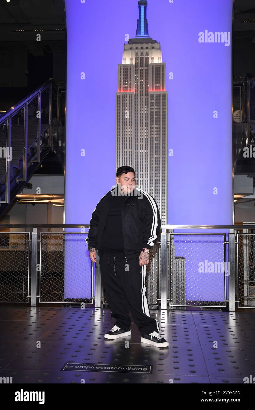 New York, USA. 11th Oct, 2024. FloyyMenor lights the Empire State ...