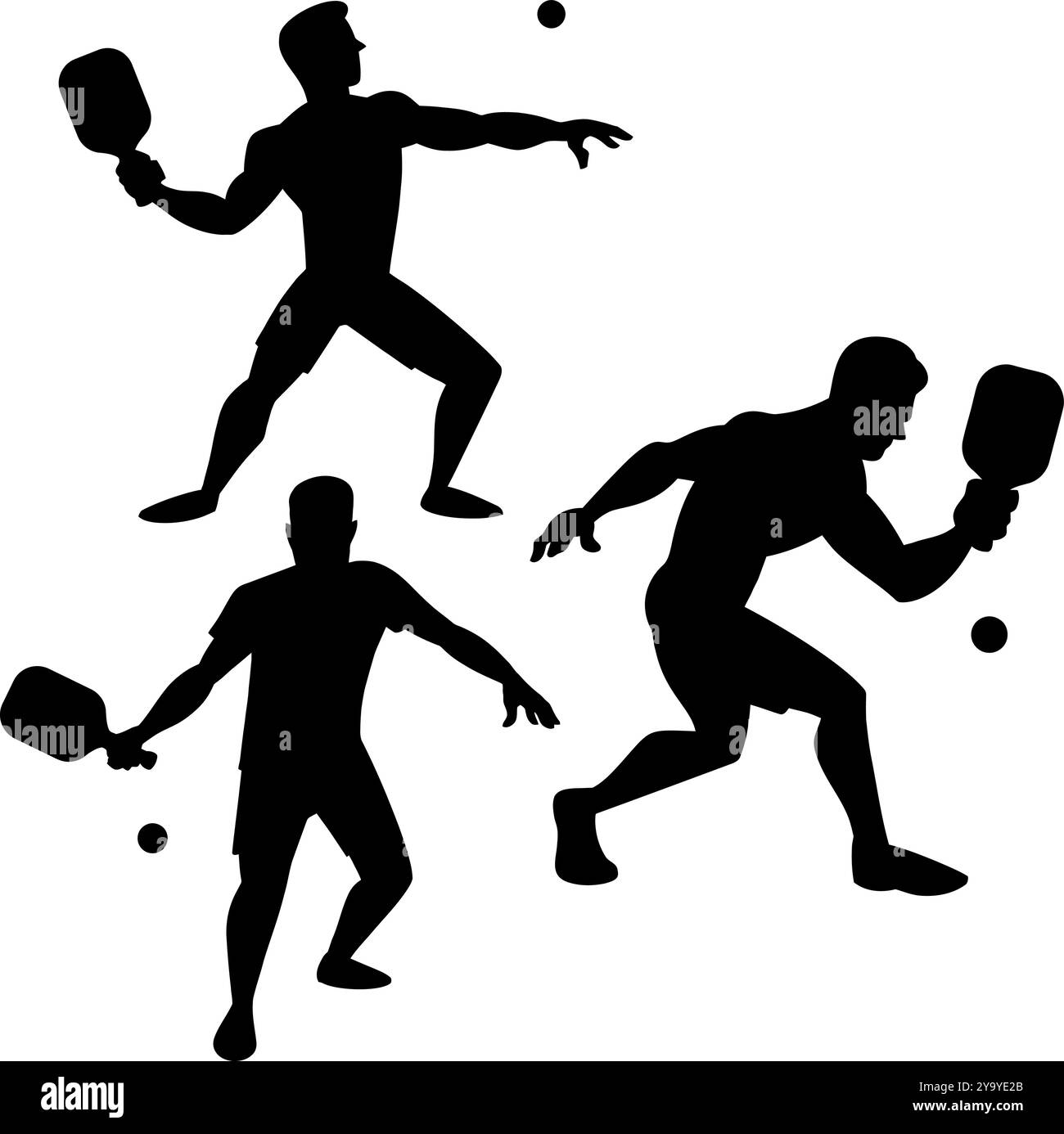 Pickleball Player Silhouette Bundle, Hand Drawn illustrations, Isolated ...