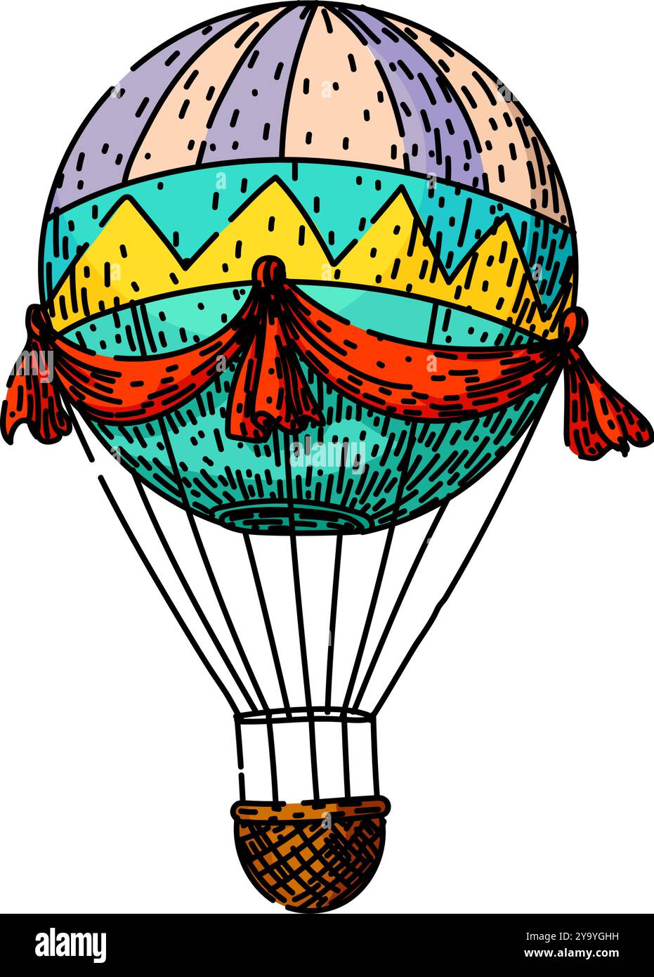 adventure hot air balloon sketch hand drawn vector Stock Vector Image ...