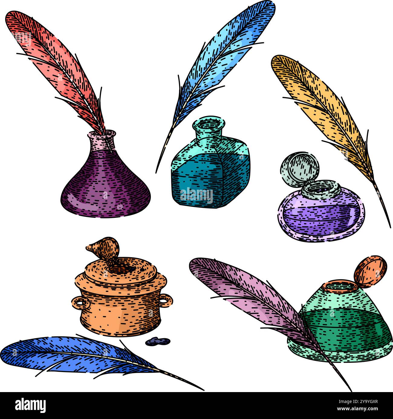 inkwell set sketch hand drawn vector Stock Vector Image & Art - Alamy