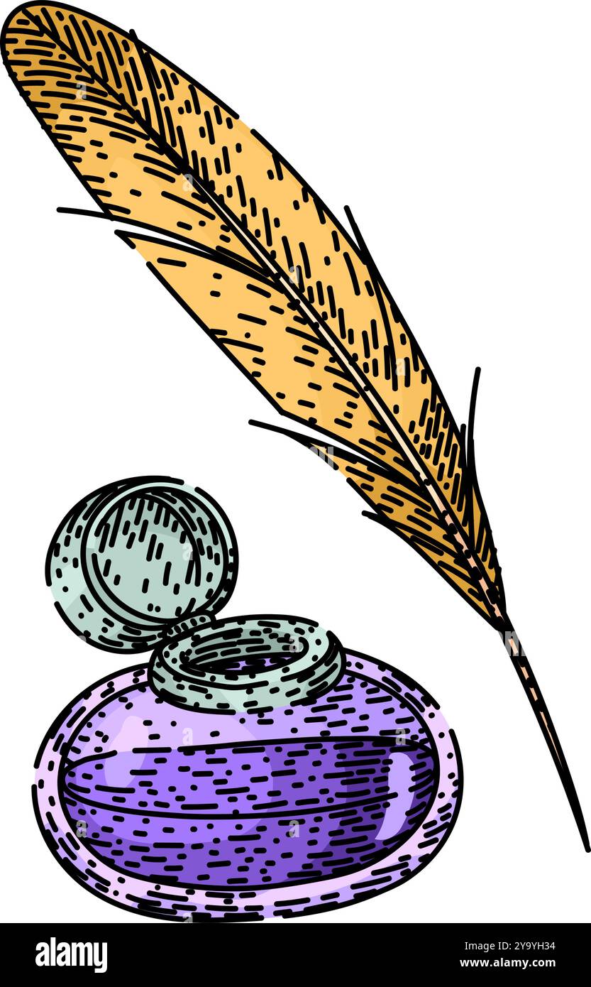 calligraphy inkwell sketch hand drawn vector Stock Vector Image & Art ...