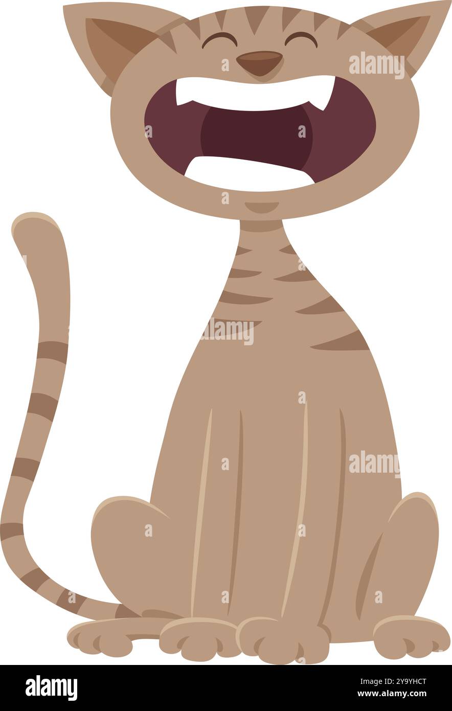 Cartoon illustration of funny meowing cat animal character Stock Vector Image & Art - Alamy