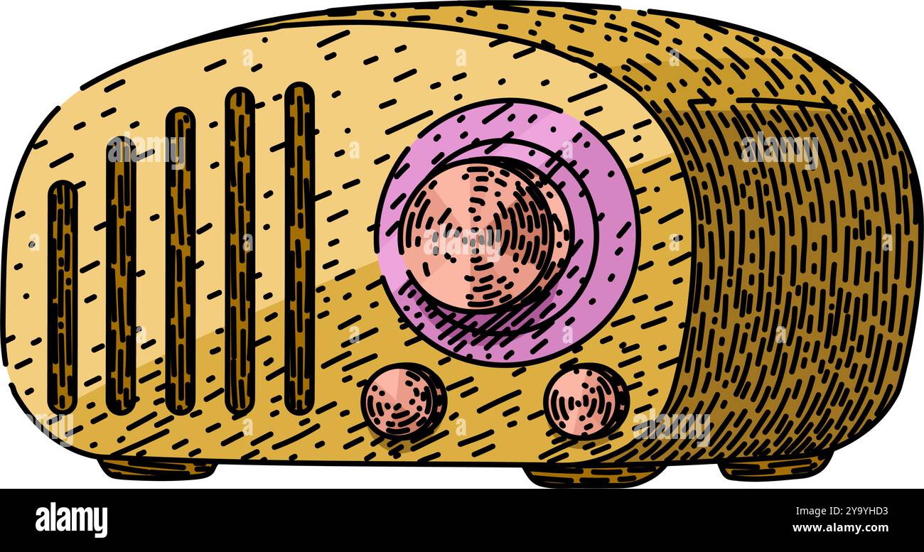 nostalgia retro radio sketch hand drawn vector Stock Vector Image & Art ...