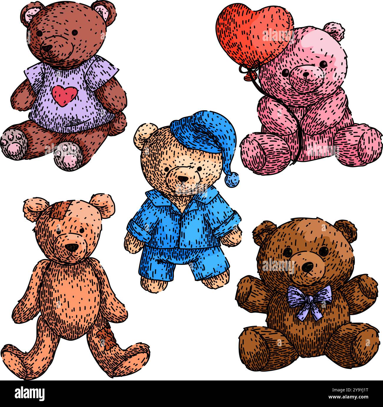 teddy bear set sketch hand drawn vector Stock Vector Image & Art - Alamy