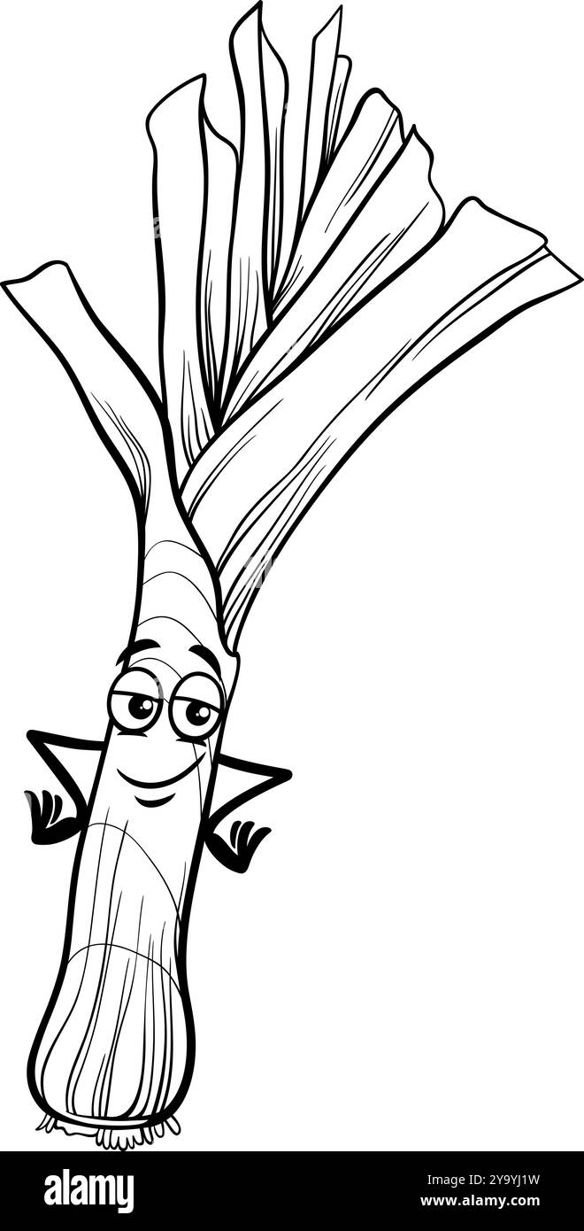 Cartoon illustration of funny leek vegetable character coloring page ...