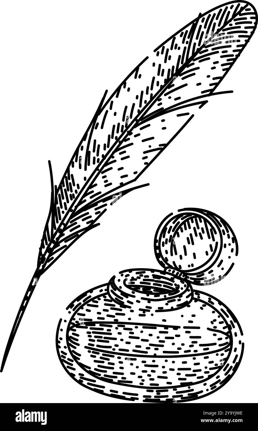 Inkwell Drawing Vintage Old Quill Pen Vector & Photo (Free Trial)