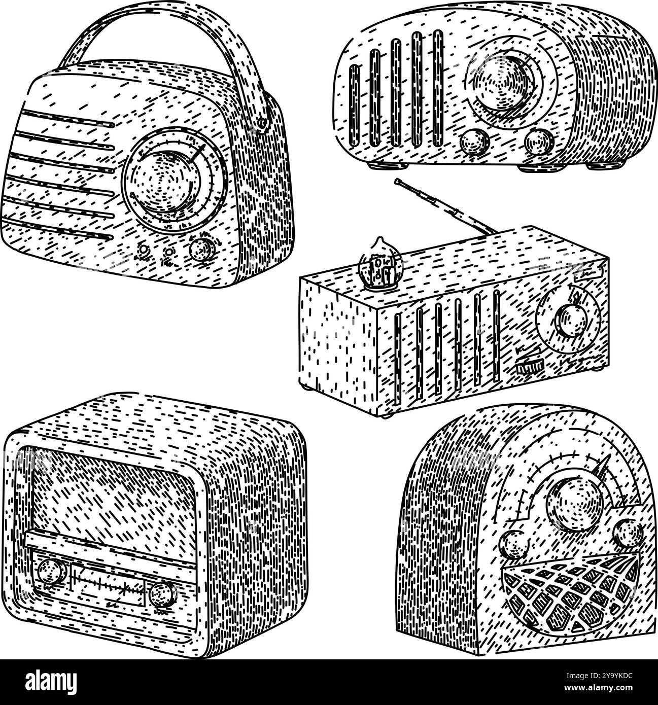 retro radio set sketch hand drawn vector Stock Vector Image & Art - Alamy