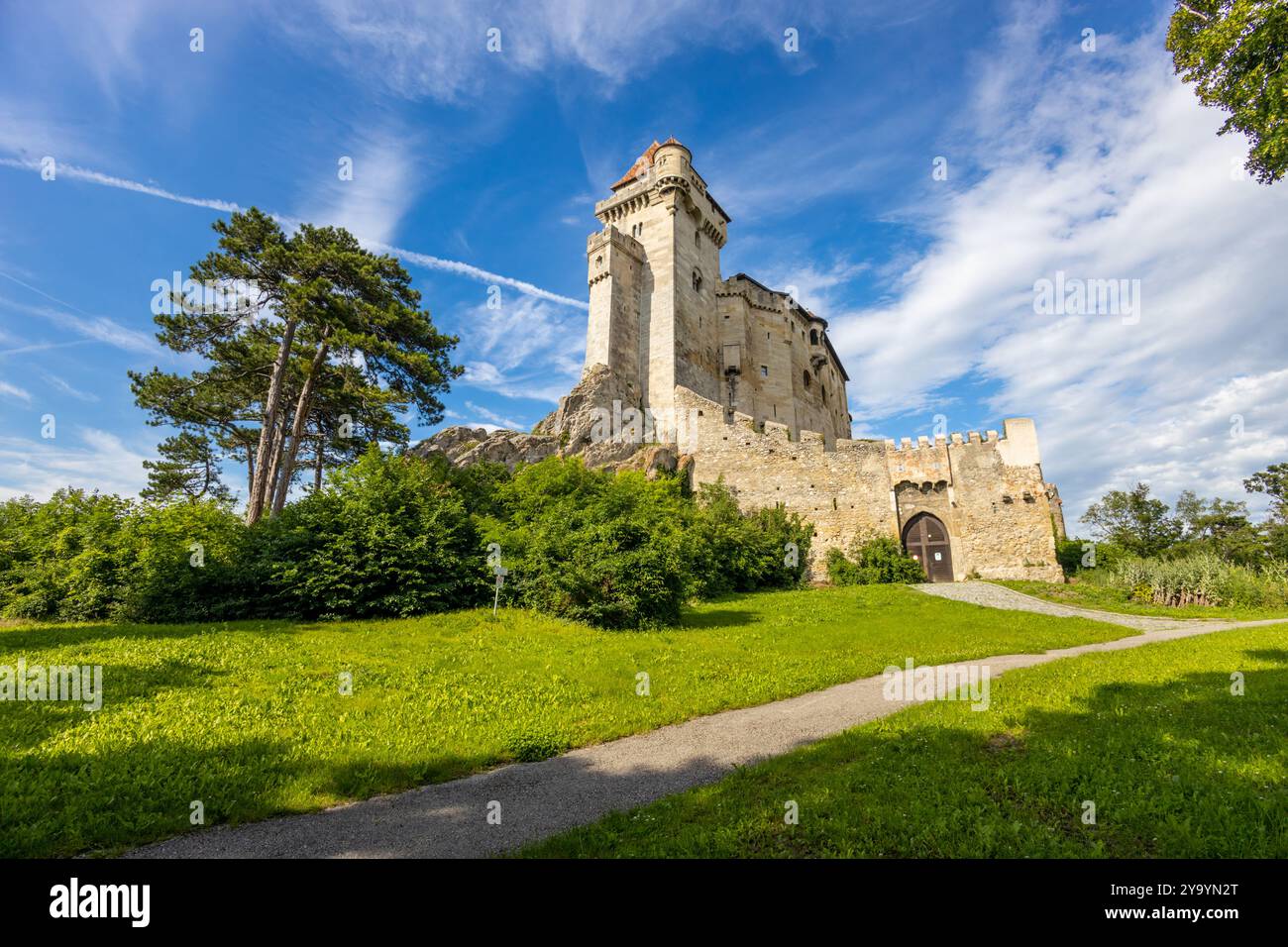 Medieval castle Burg Liechtenstein in Vienna, Austria. Ancient fortress ...