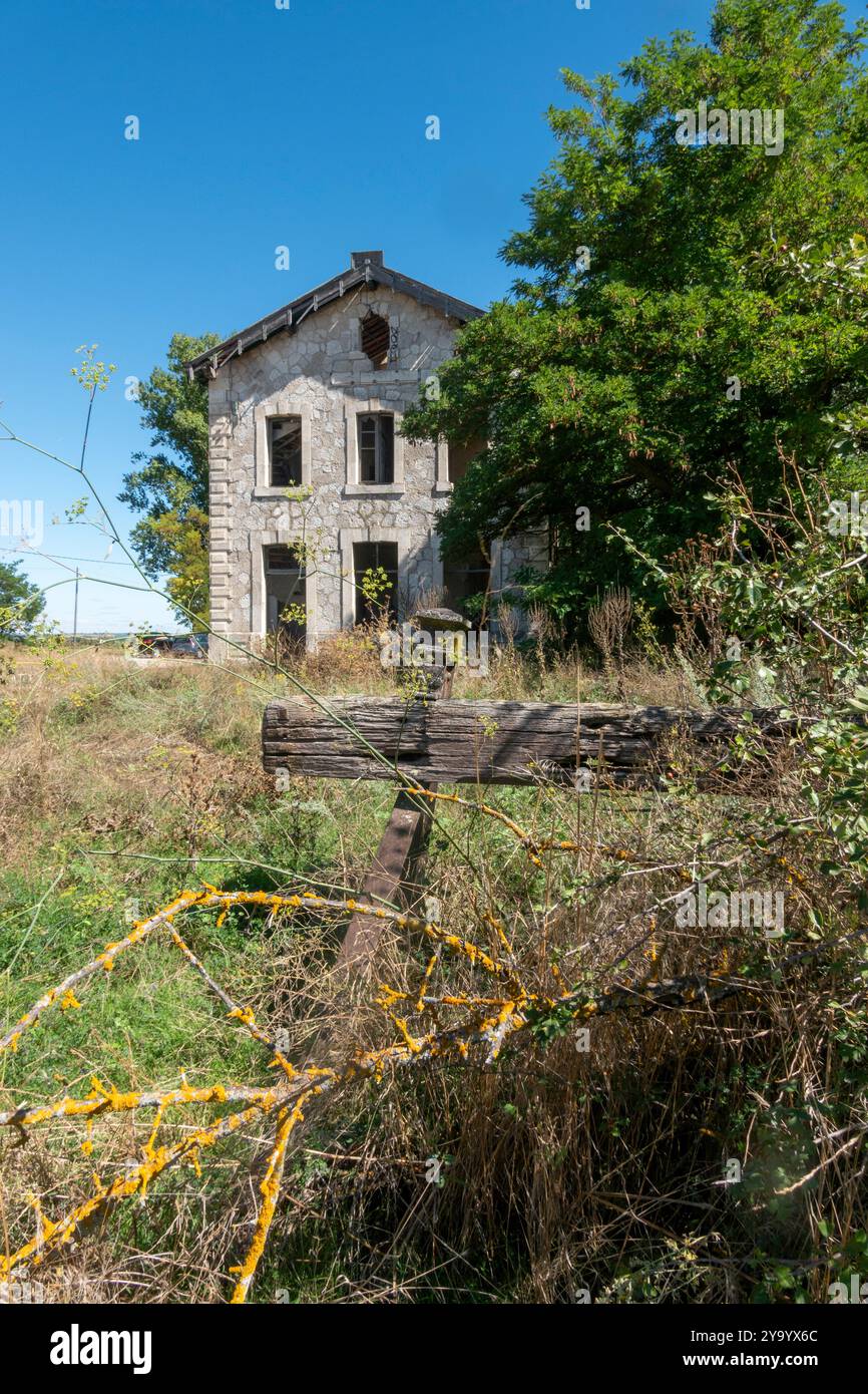Old ruined building of the Roa de Duero train station, in the province ...