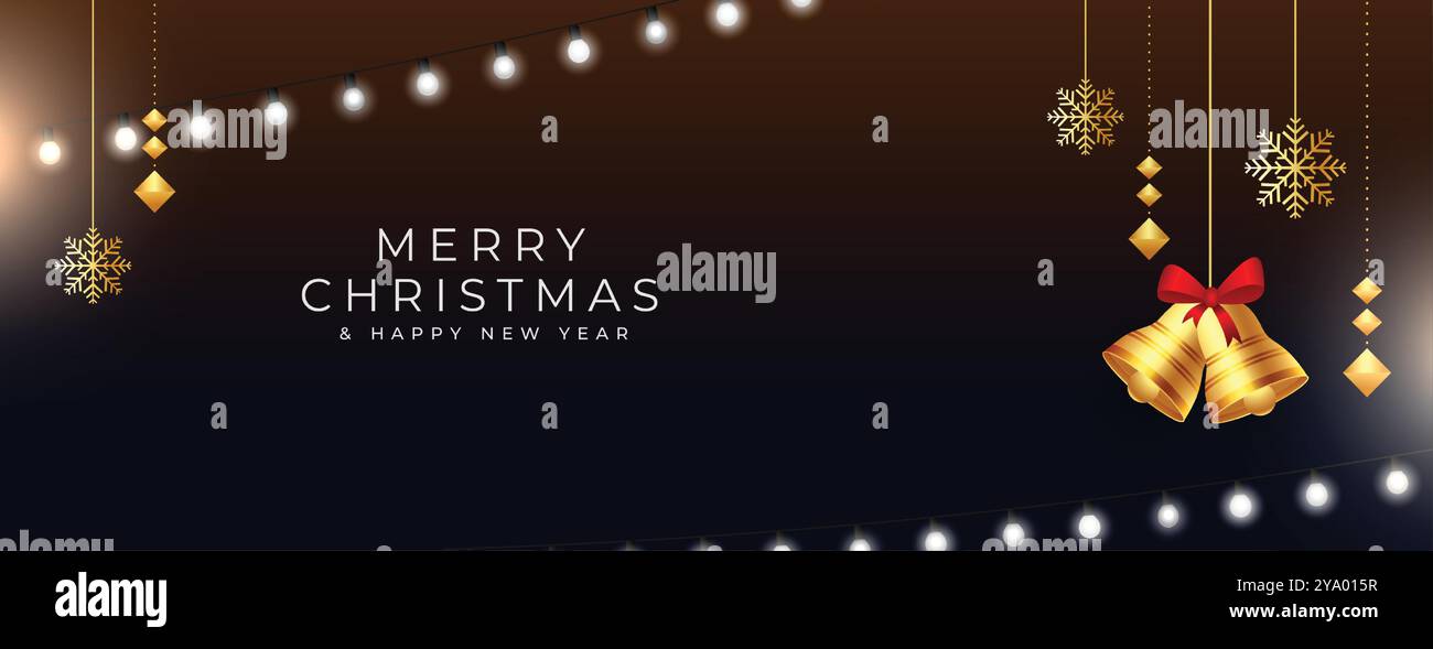 merry christmas and new eve banner with jingle and light string vector ...