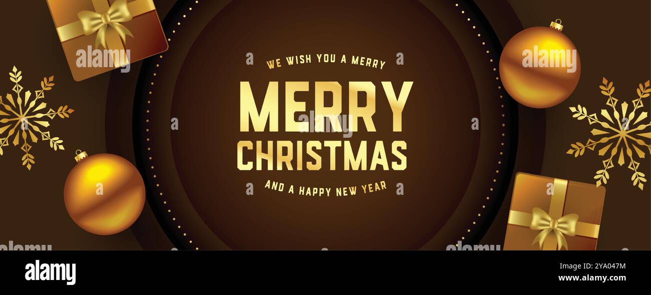 realistic merry christmas event banner with xmas elements vector Stock ...