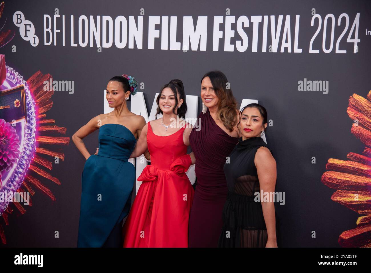 London, UK. 11th Oct, 2024. (L-R) Zoe Saldana, Selena Gomez, Karla Sofía Gascón and Adriana Paz ...