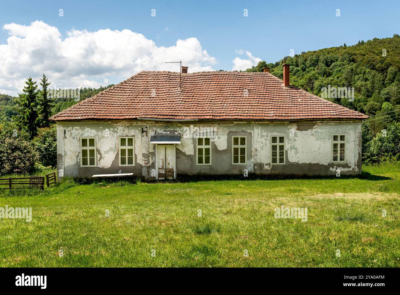 Old Serbian country house. Abandoned one story house in Serbia, once used as a village school ...