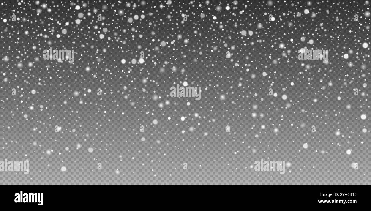 White snow overlay on a clear, transparent dark background. Vector ...