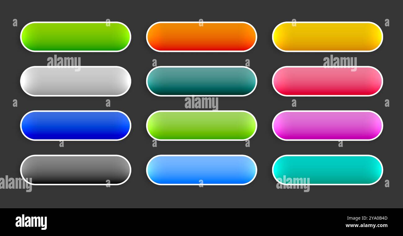 set of rectangle shape web button element sign in different color ...