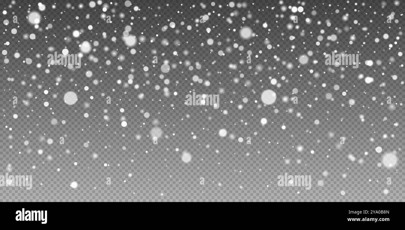Winter snowflakes overlay on transparent background. White snow in ...