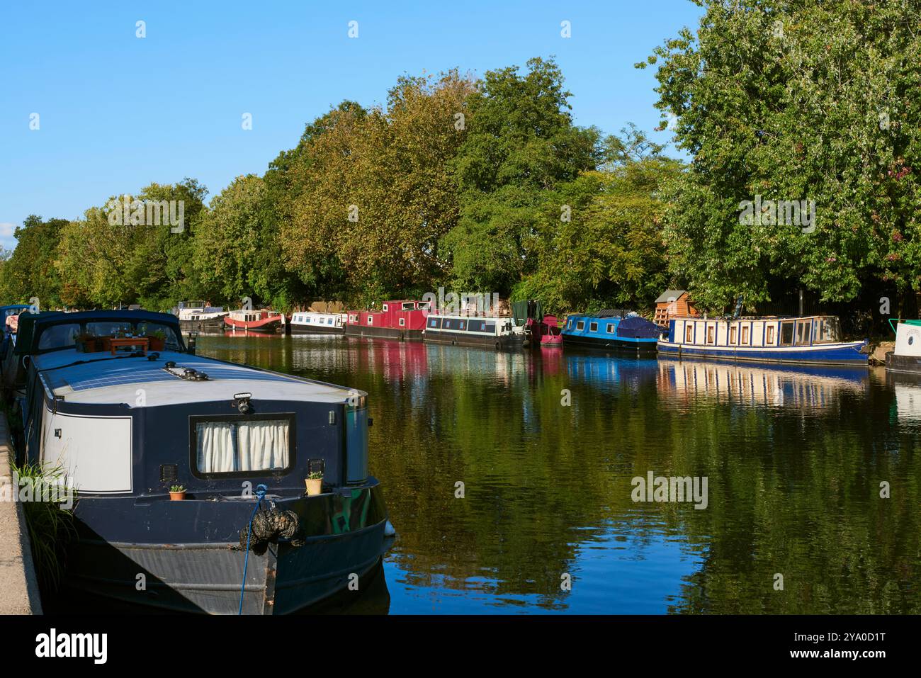 The River Lea near Upper Clapton, Hackney, London UK, in October, with ...