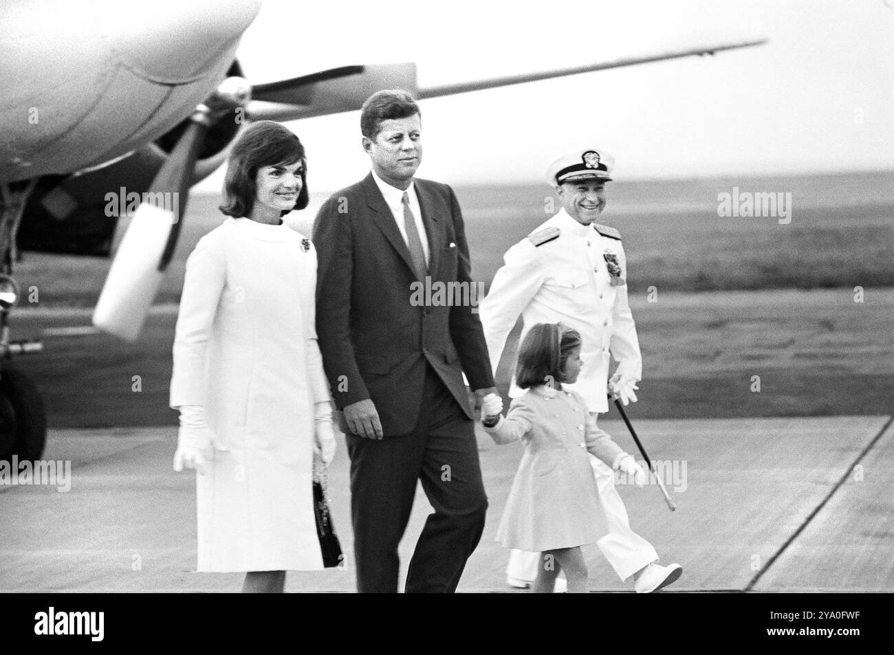 U.S. President John F. Kennedy greeting U.S. First Lady Jacqueline ...
