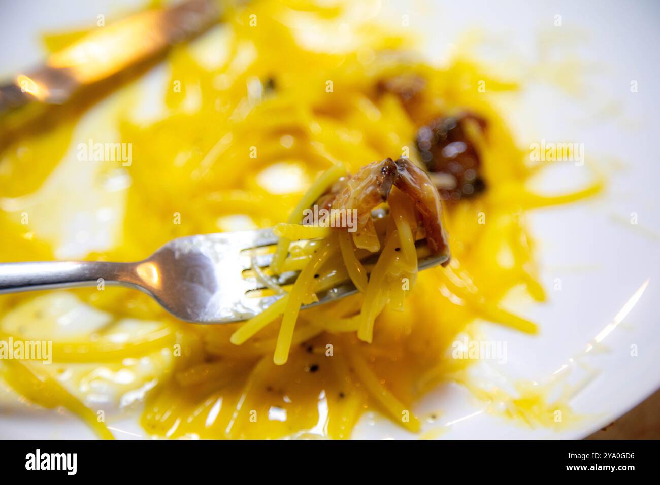 Traditional spaghetti carbonara with guanciale bacon Stock Photo - Alamy